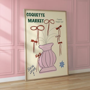 Coquette Bouquet BOW PRINT, Girly Aesthetic Poster, Vintage Hand Drawn ...