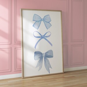 BLUE BOW PRINT, Girly Aesthetic Poster, Vintage Hand Drawn Illustration ...