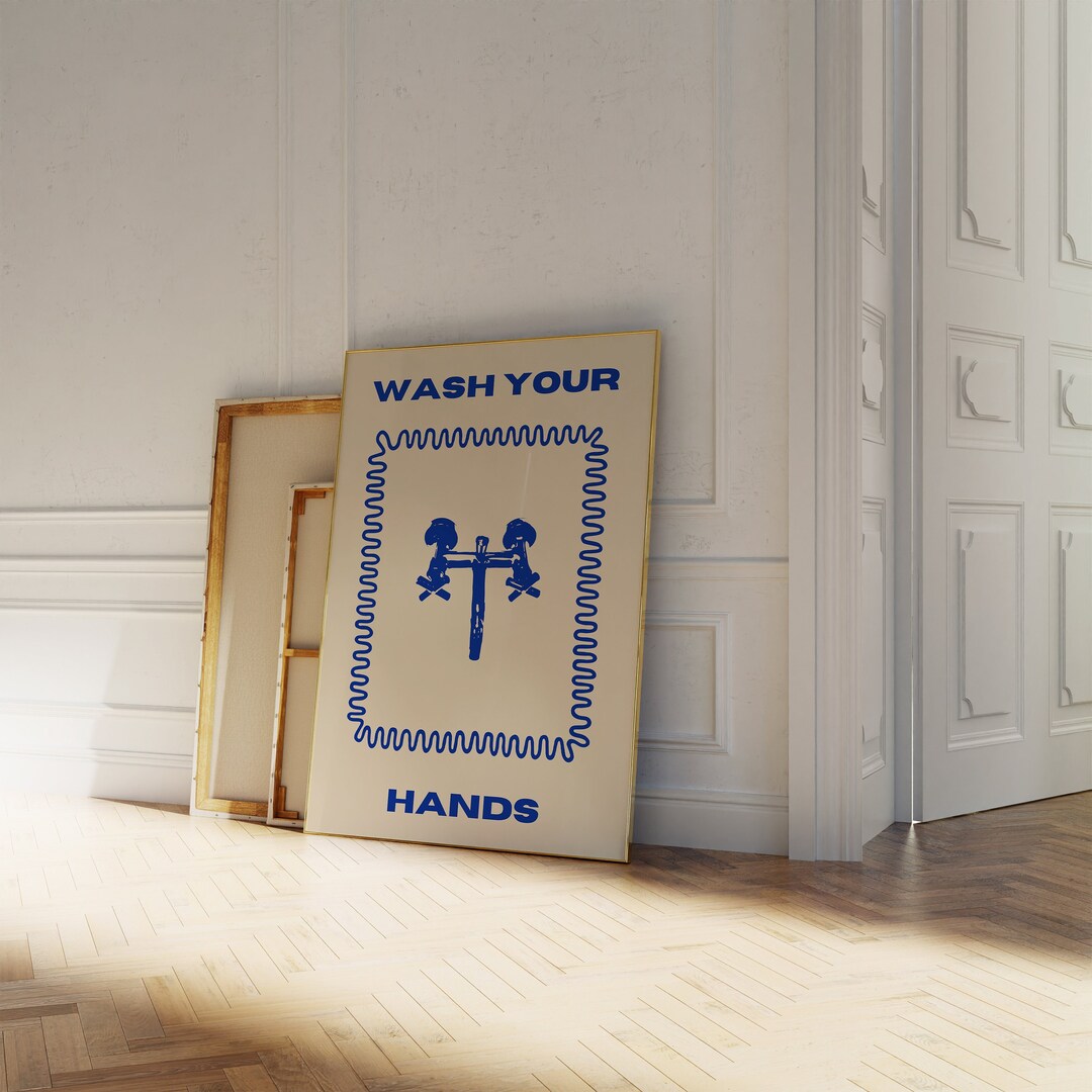 WASH YOUR HANDS Bathroom Wall Art, Retro Wall Art, Cute Bathroom Poster ...