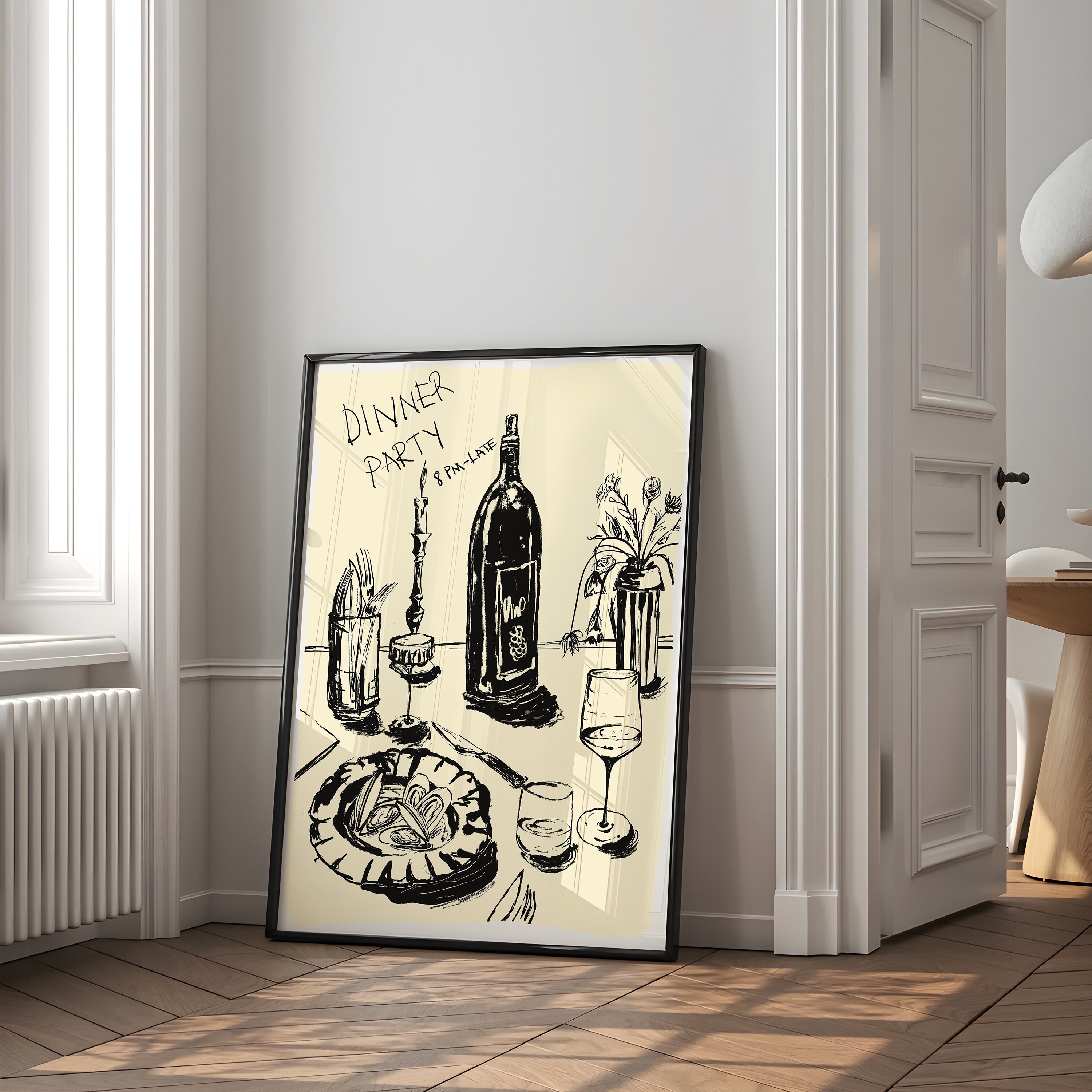 Dinner Party Poster, Vintage Cocktail Poster, Retro Food Art, Bar Cart ...