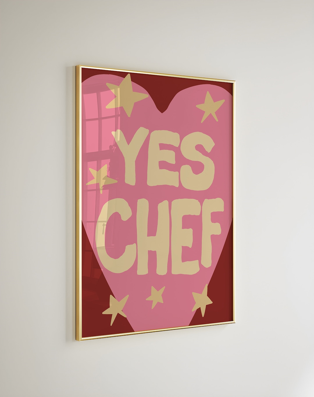 YES CHEF! Poster Print, Cute Kitchen Wall Art, Typography Print, Mid ...