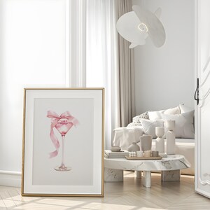 PINK Cocktail Print, Retro Watercolor Champagne Cocktail Poster, Bar ...