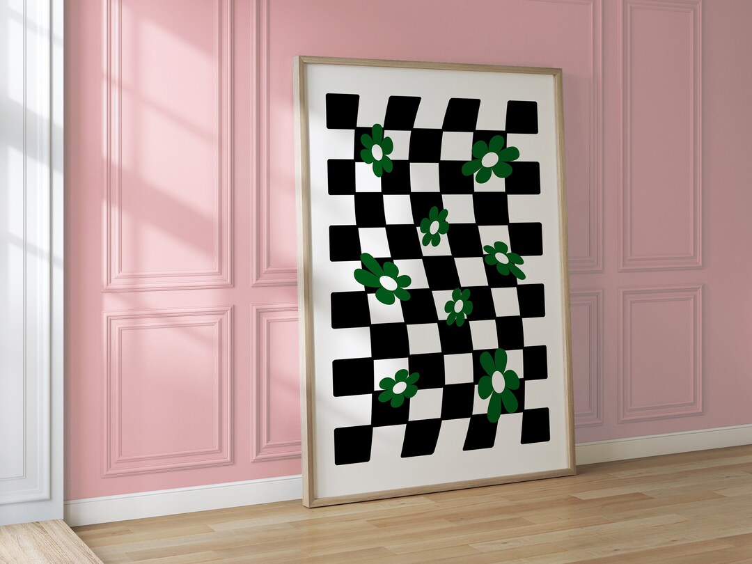 Checkered Floral Print: Groovy Funky Wall Art (digital Download) - Etsy