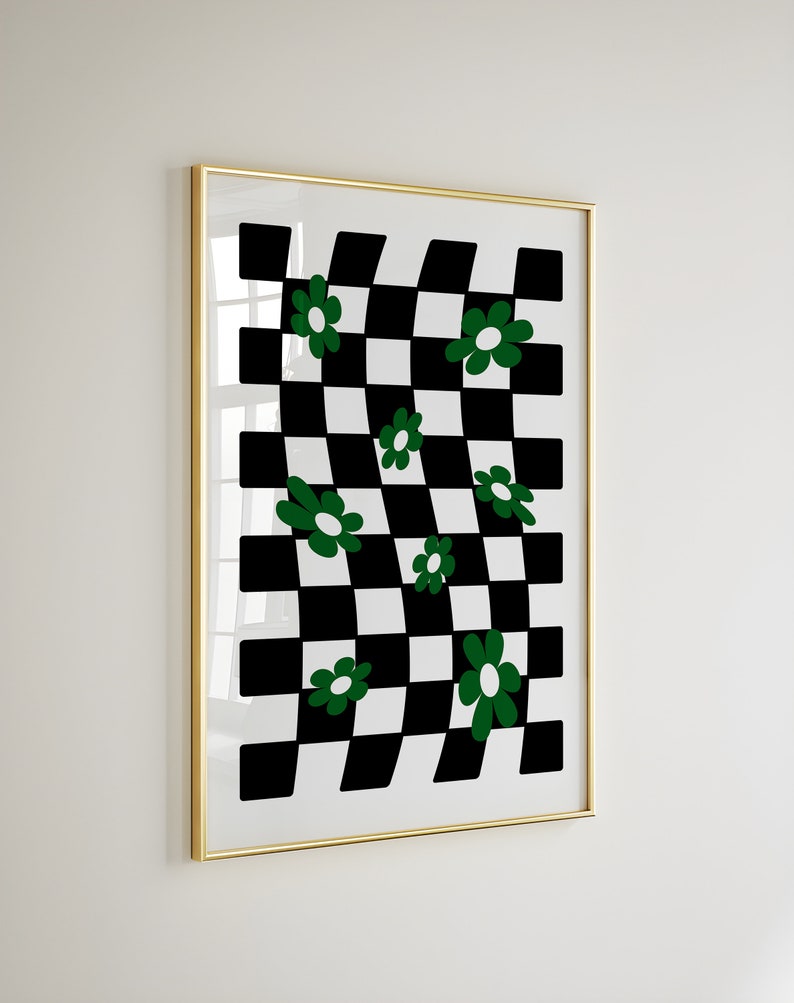 Checkered Floral Print: Groovy Funky Wall Art (digital Download) - Etsy