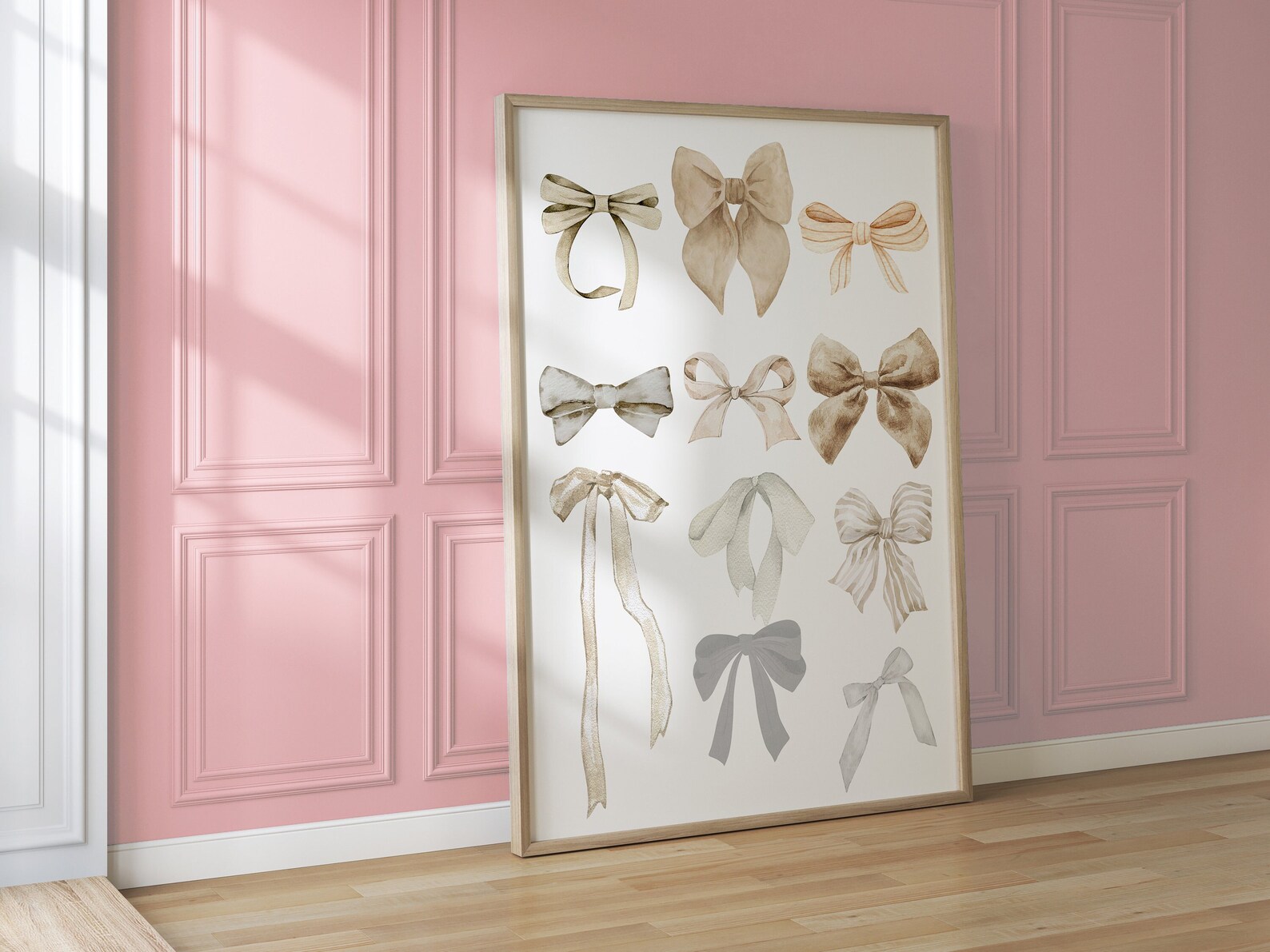 BEIGE BOWS PRINT, Girly Aesthetic Poster, Vintage Hand Drawn ...