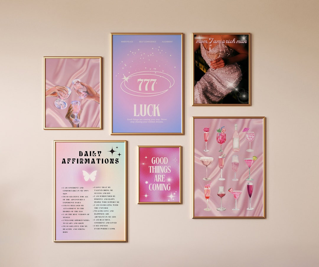 Pink It Girl Aura Poster Set, Set of 6 Affirmation Poster, Pink Cheers ...