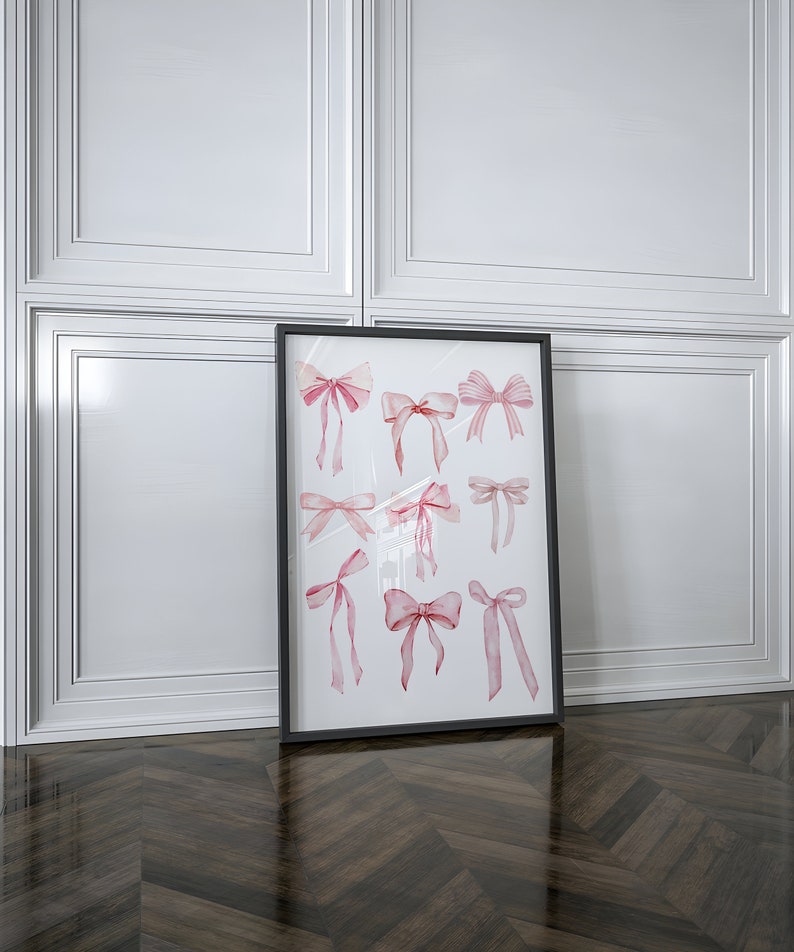 PINK BOWS PRINT, Girly Aesthetic Poster, Vintage Hand Drawn ...