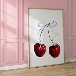 Cherry Print, Trendy Wall Art, Printable Feminine Poster, Coquette BLUE ...