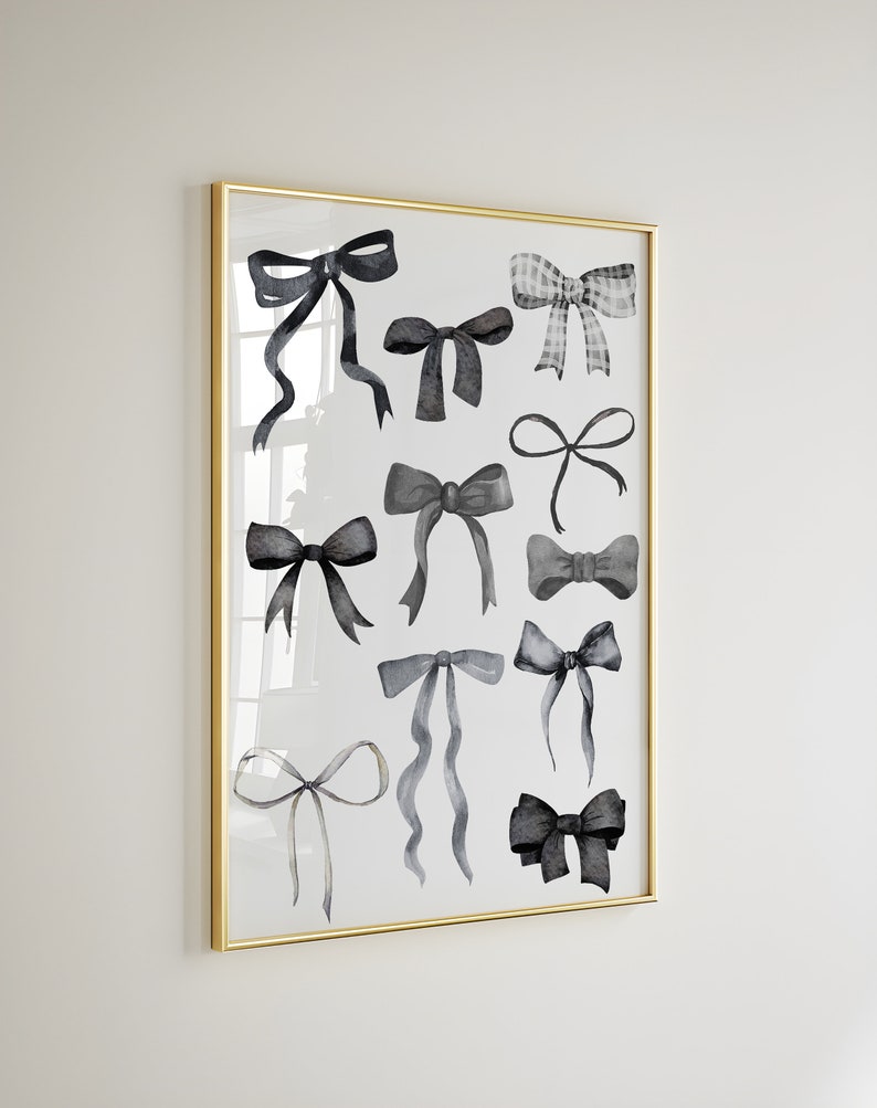 BLACK BOW PRINT, Girly ästhetic Poster, Vintage Hand gezeichnete ...