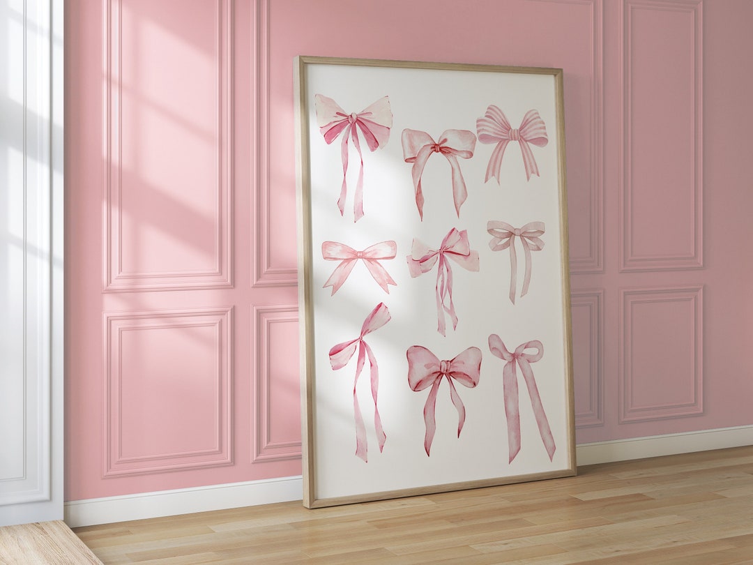 PINK BOWS PRINT, Girly Aesthetic Poster, Vintage Hand Drawn ...