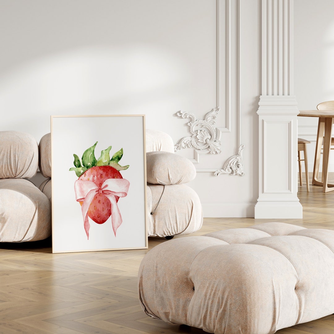Coquette Pink Bow Strawberries Digital Wall Art/poster, Printable ...