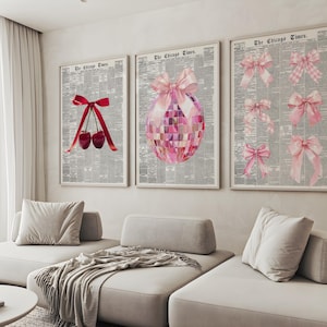 CHERRY and BOW PRINT, Trendy Wall Art, Printable Feminine Poster ...