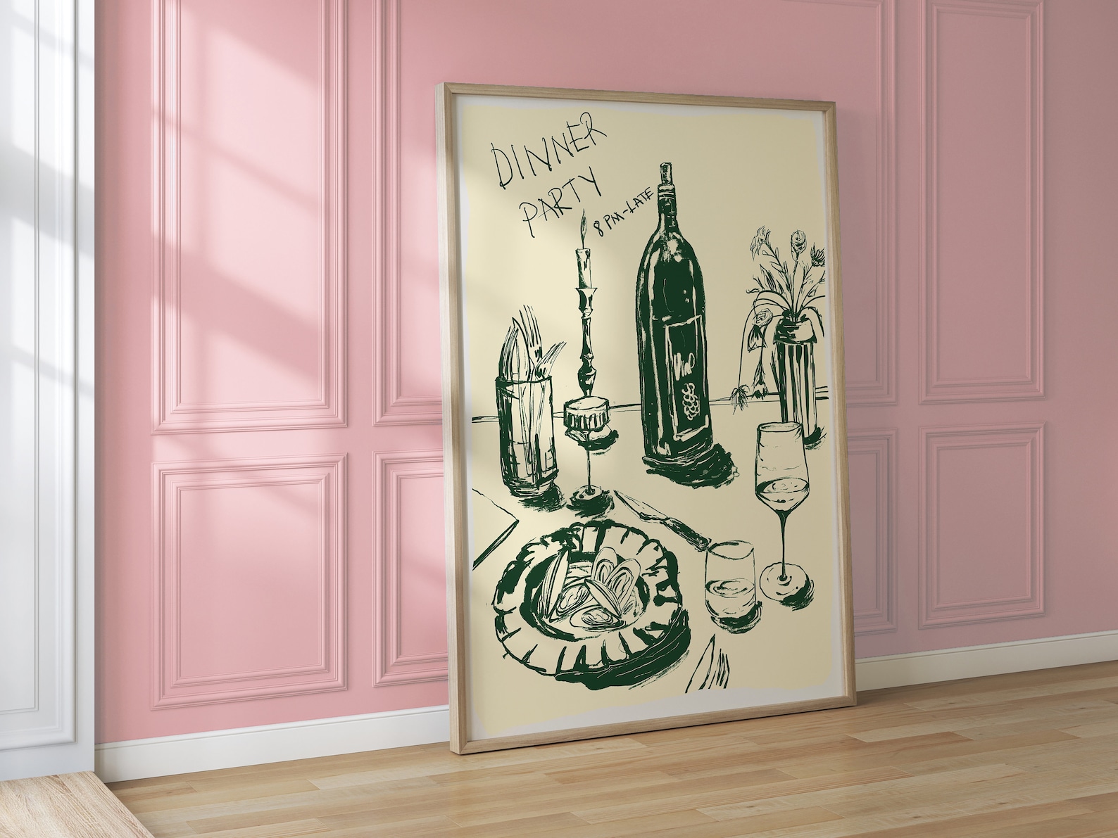 Vintage Dinner Party Poster: Retro Cocktail & Oyster Illustration ...