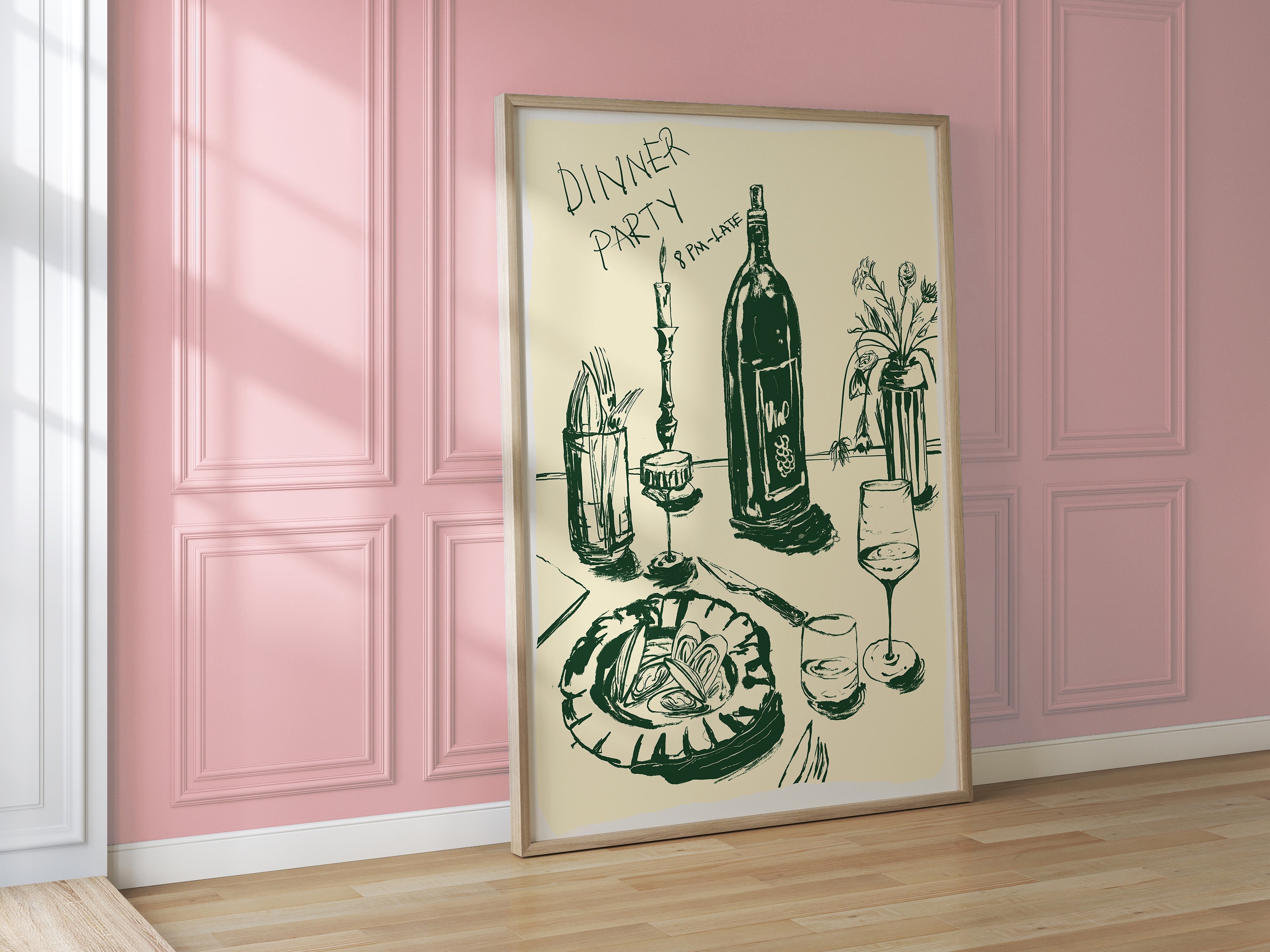 Dinner Party Poster, Vintage Cocktail Poster, Retro Food Art, Bar Cart ...