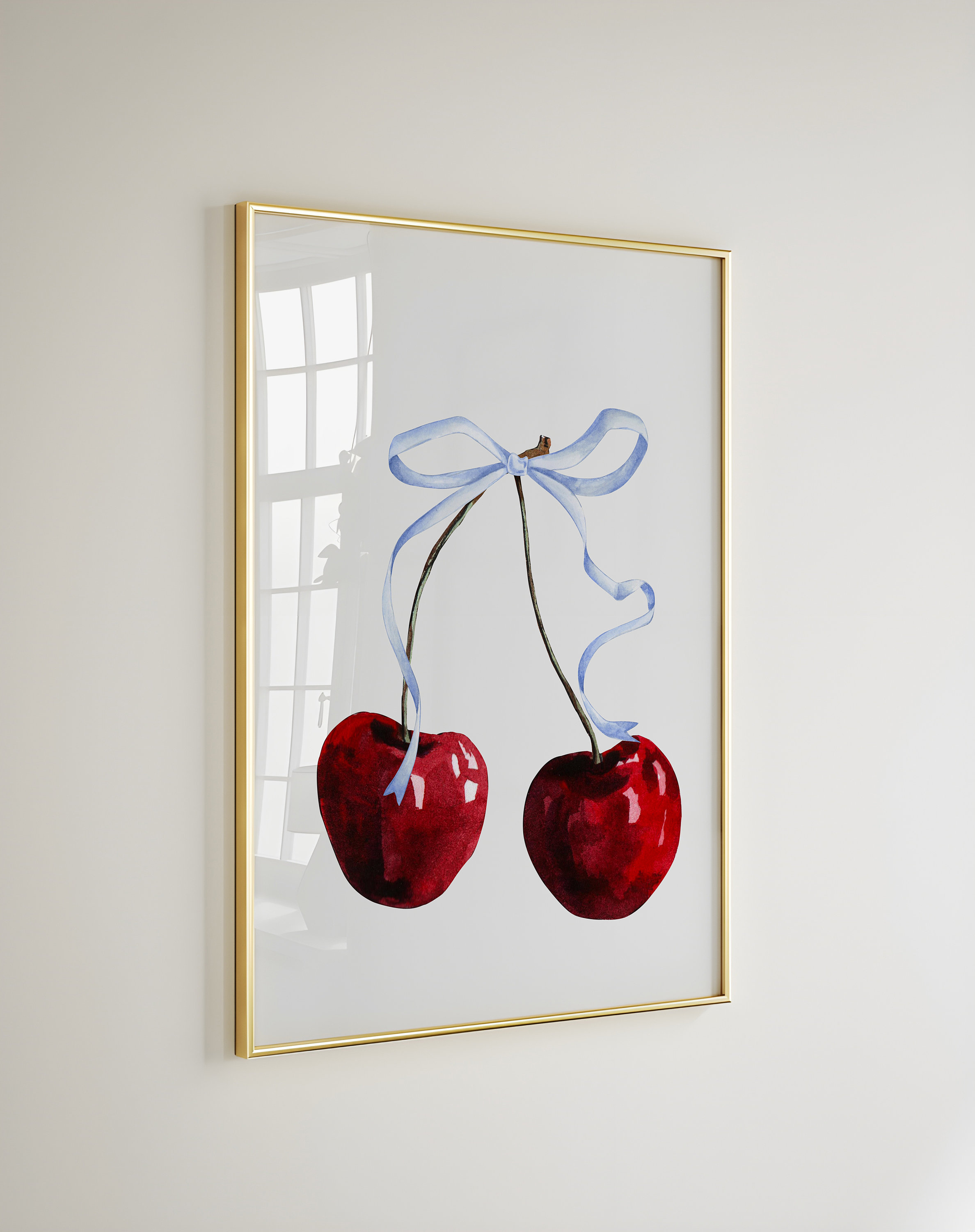 Cherry Print, Trendy Wall Art, Printable Feminine Poster, Coquette BLUE ...