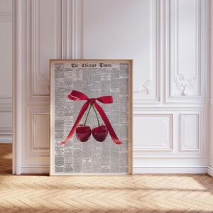 CHERRY and BOW PRINT, Trendy Wall Art, Printable Feminine Poster ...