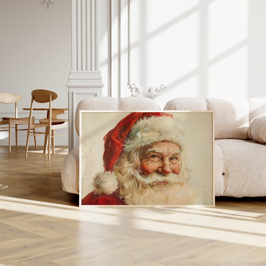 Vintage Santa Portrait Wall Art, Printable Christmas Art, Rustic Winter ...