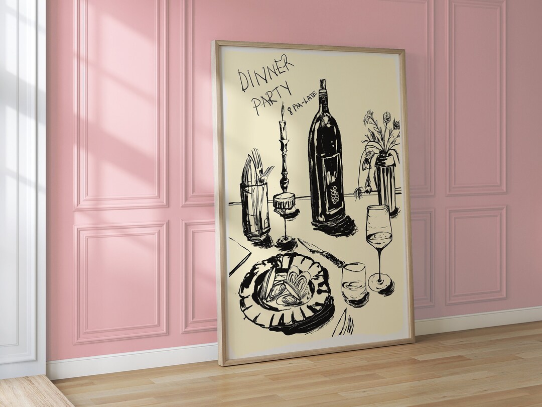Dinner Party Poster, Vintage Cocktail Poster, Retro Food Art, Bar Cart ...
