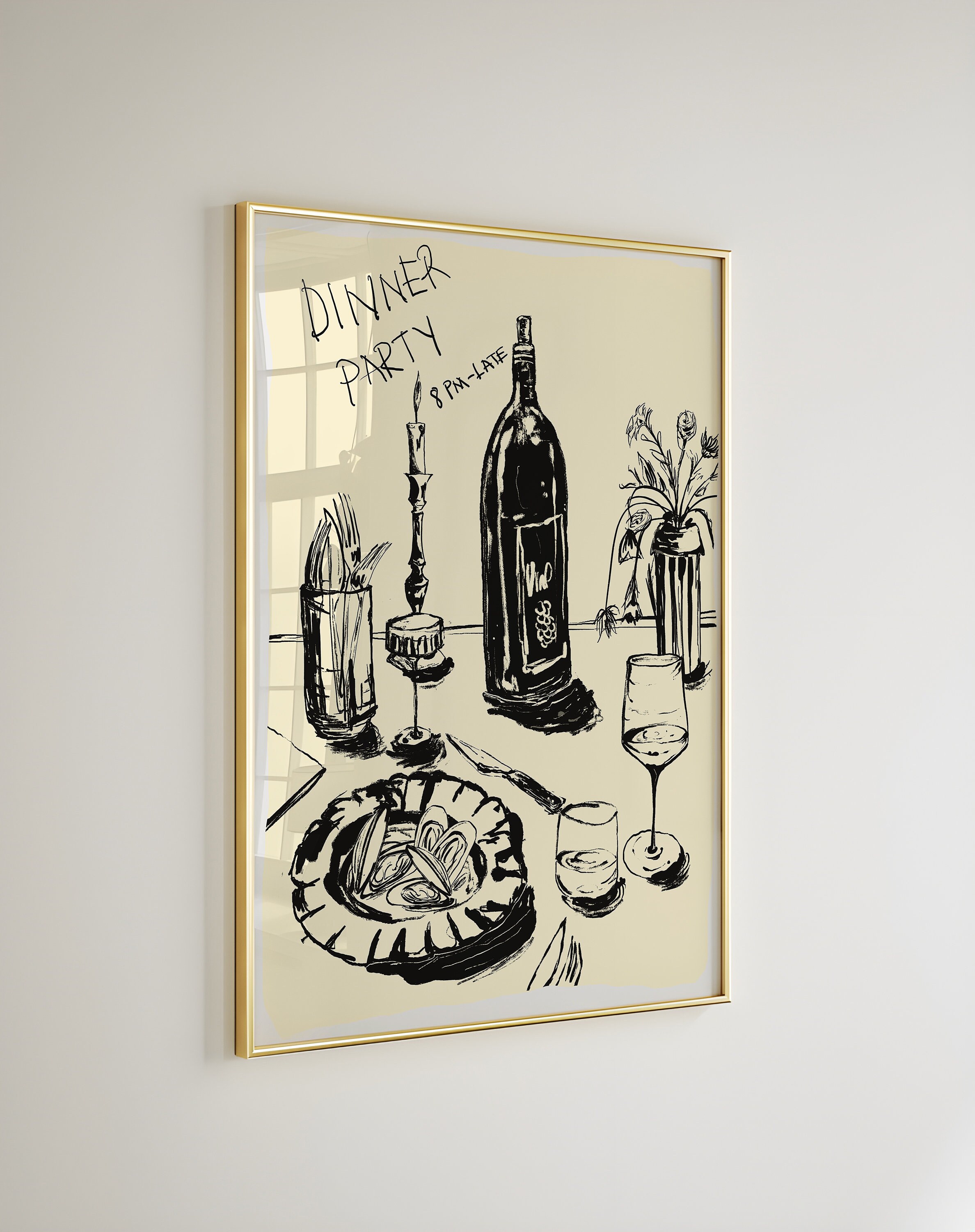 Dinner Party Poster, Vintage Cocktail Poster, Retro Food Art, Bar Cart ...
