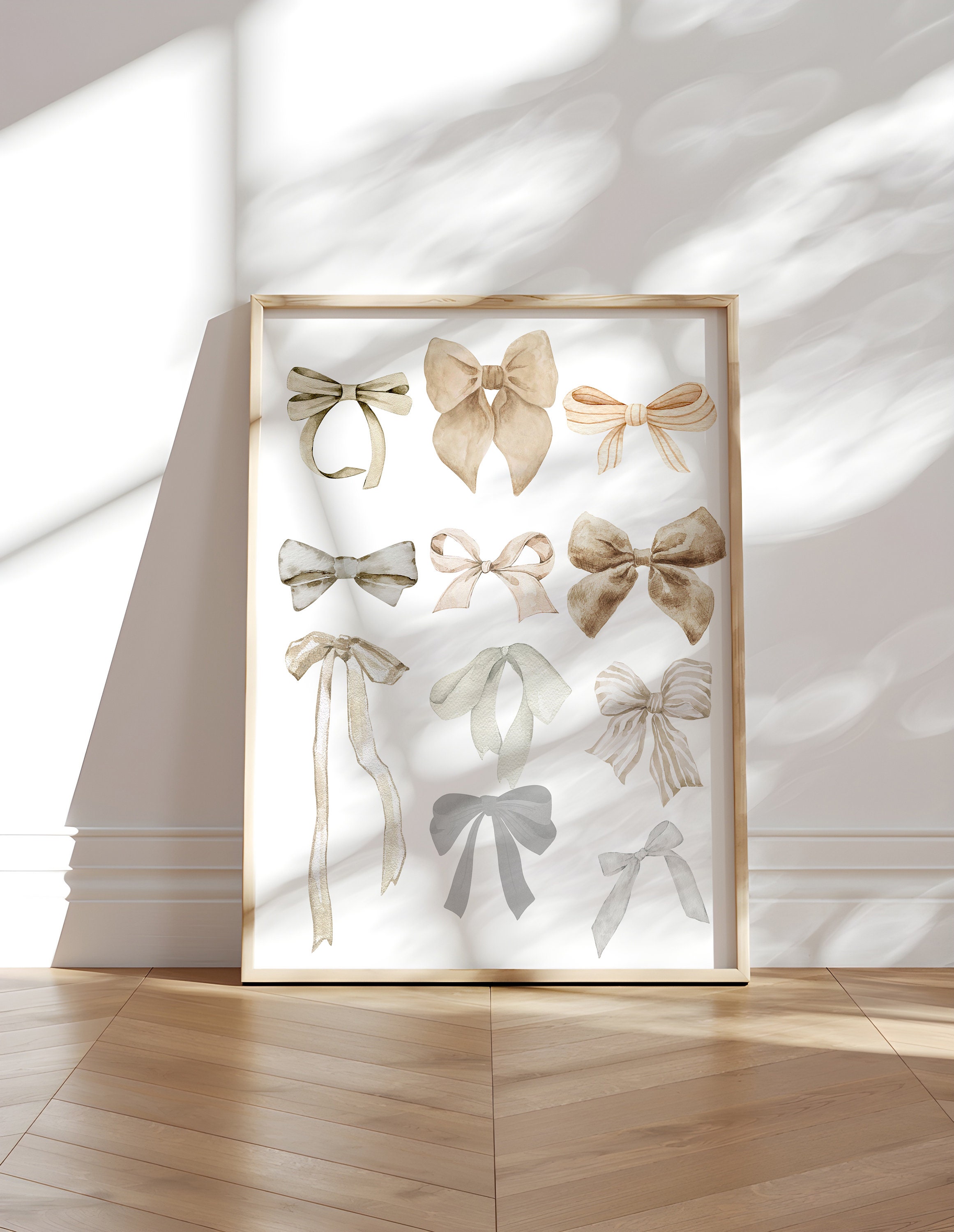 BEIGE BOWS PRINT, Girly Aesthetic Poster, Vintage Hand Drawn ...