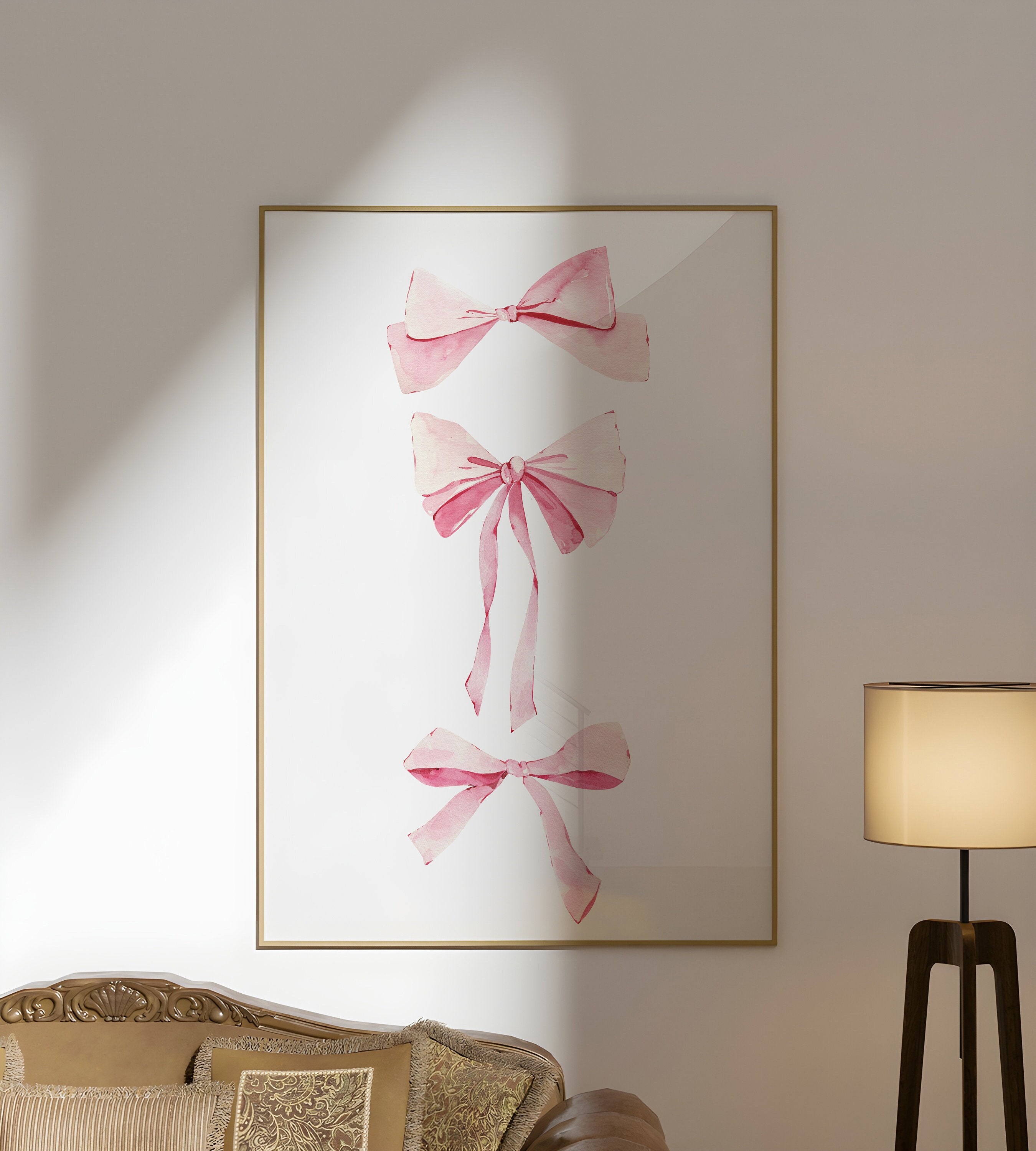 PINK BOW PRINT, Girly Aesthetic Poster, Vintage Hand Drawn Illustration ...
