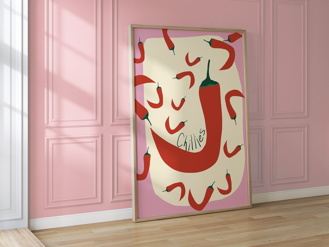 CHILLI WALL ART, Chilli Pepper Wall Art, Cute Hand Drawn Art Kitchen ...