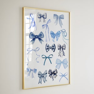 BLUE BOWS PRINT, Girly Aesthetic Poster, Vintage Hand Drawn ...