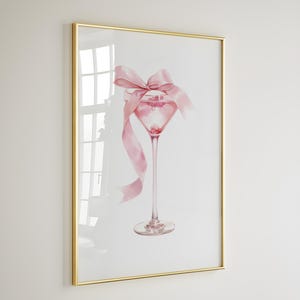 PINK Cocktail Print, Retro Watercolor Champagne Cocktail Poster, Bar ...