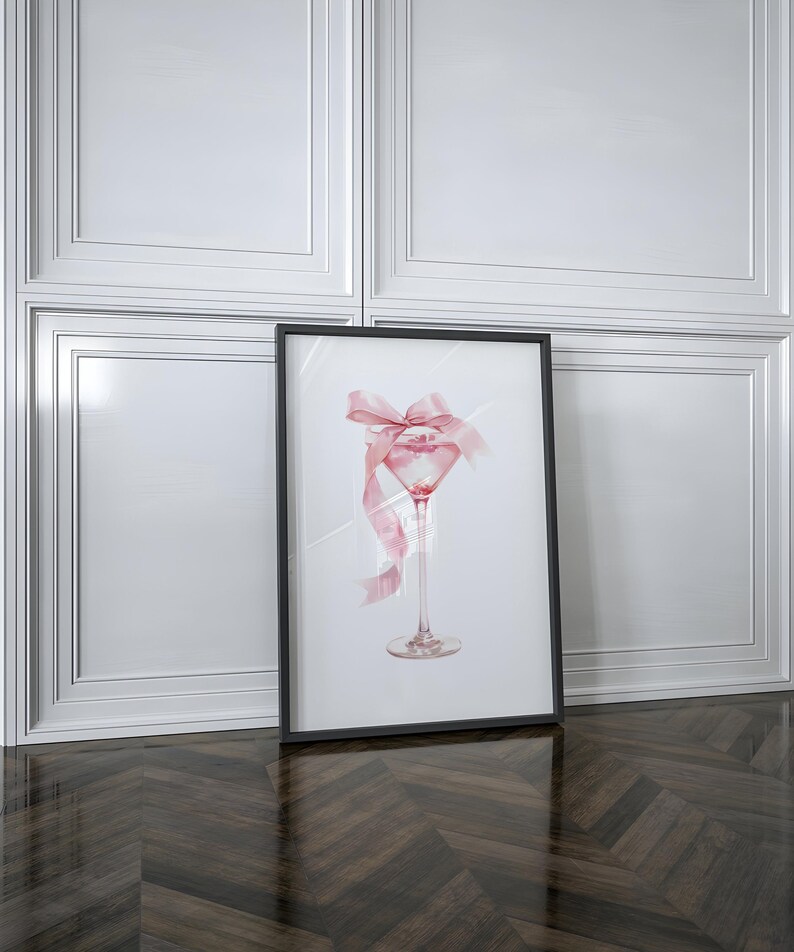PINK Cocktail Print, Retro Watercolor Champagne Cocktail Poster, Bar ...