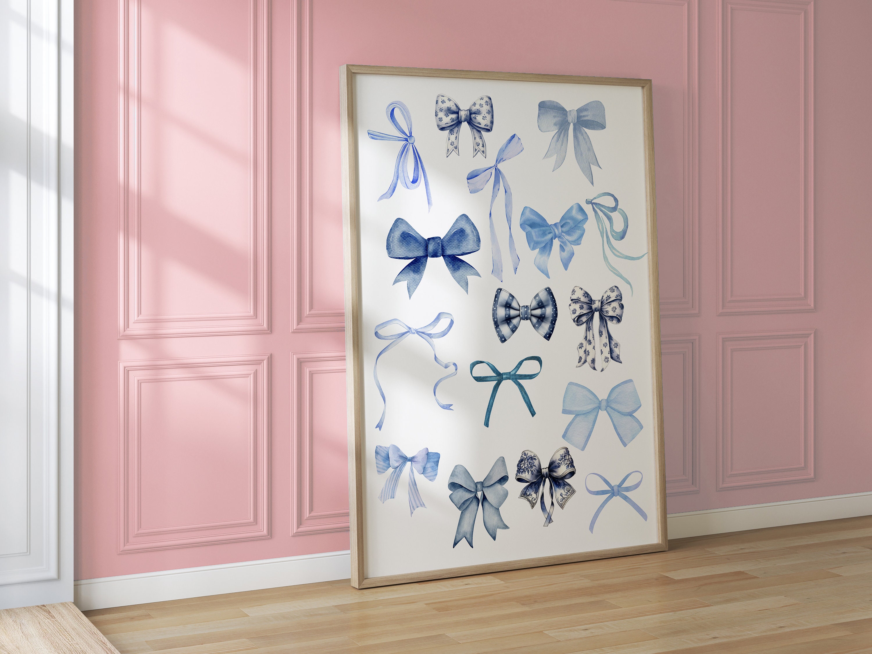 BLUE BOWS PRINT, Girly Aesthetic Poster, Vintage Hand Drawn ...