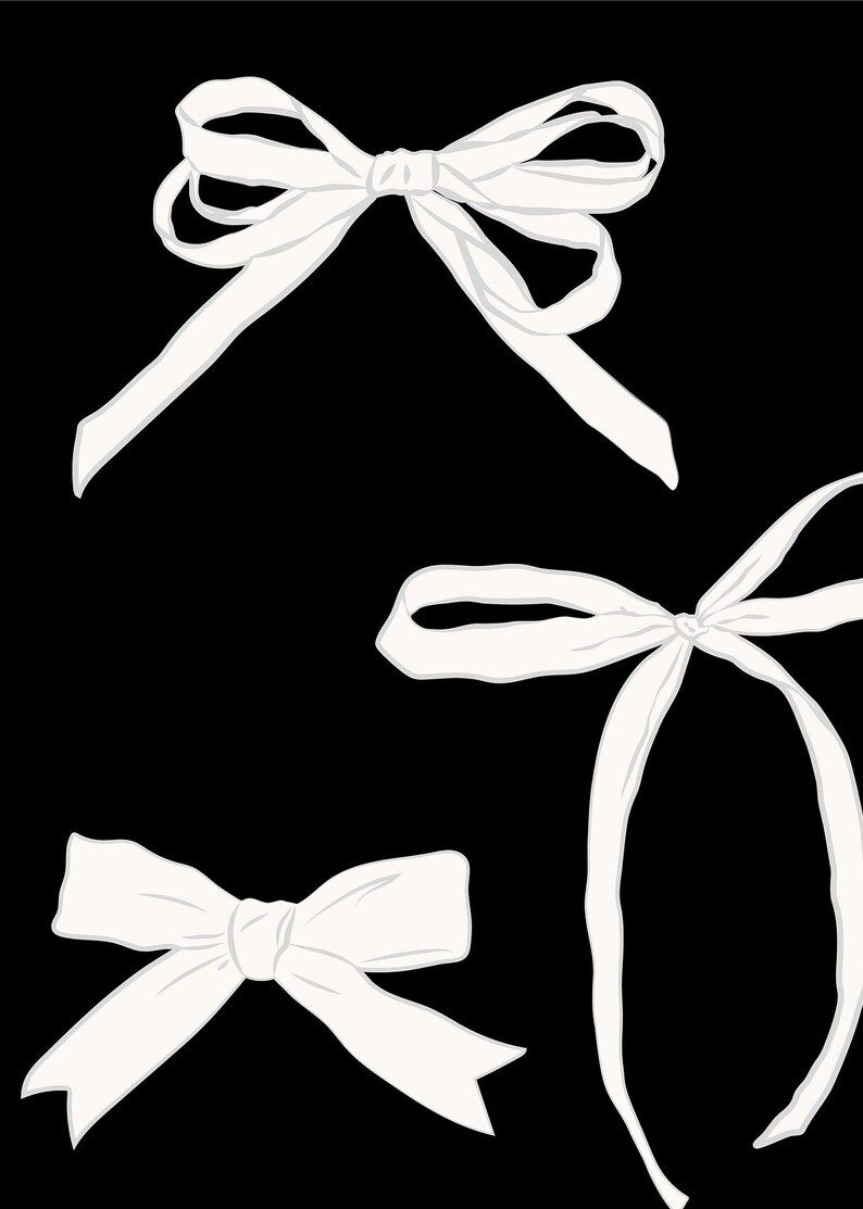 WHITE BOW PRINT, Girly Aesthetic Poster, Vintage Hand Drawn ...