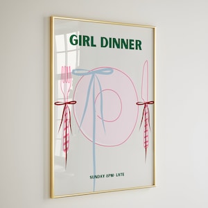Girl Dinner and Bow Print Guest Check Trendy Retro Wall Art Preppy Wall ...