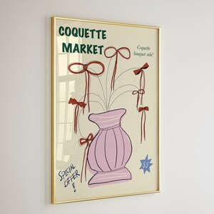 Coquette Bouquet BOW PRINT, Girly Aesthetic Poster, Vintage Hand Drawn ...