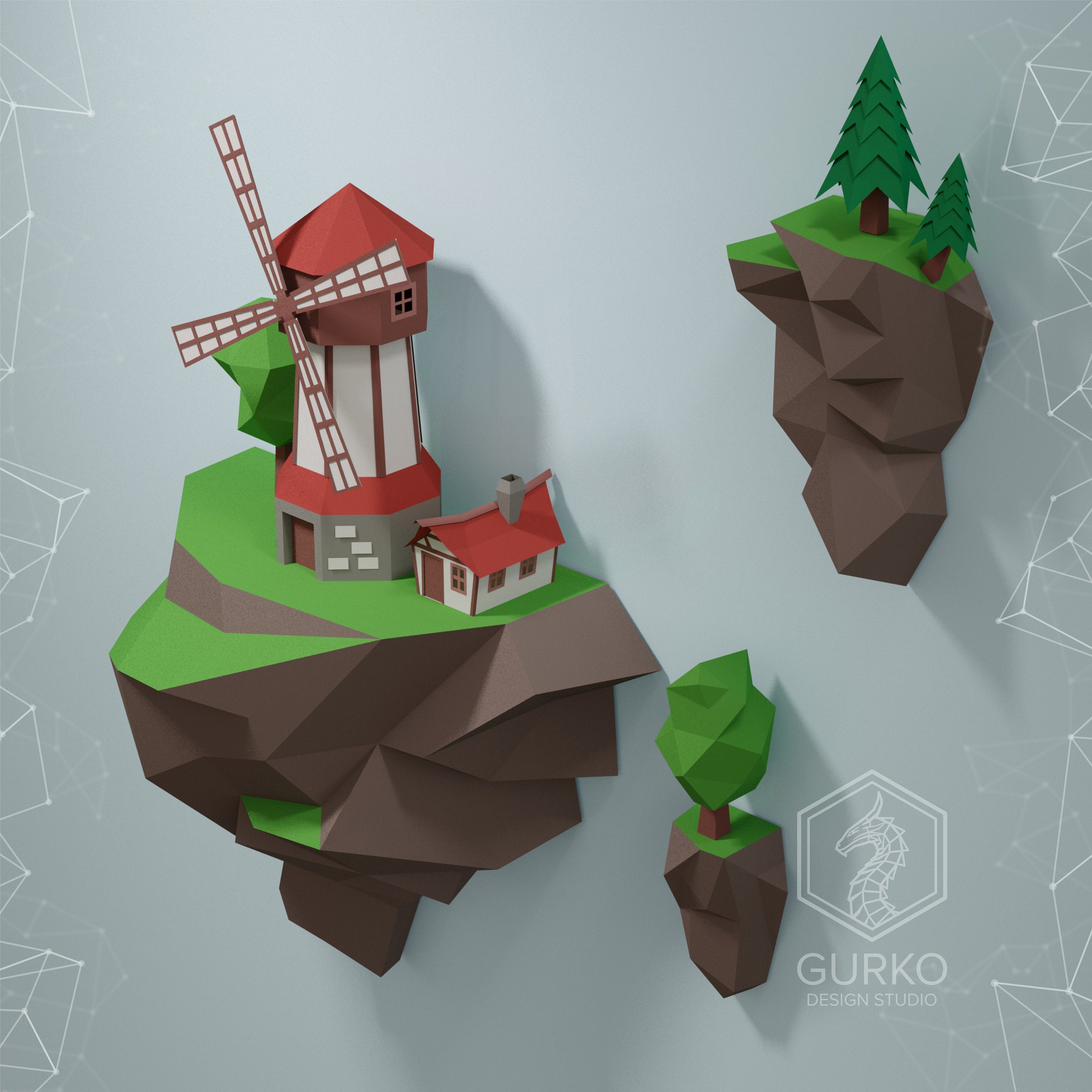 Isla voladora. Mill Papercraft, Pdf, Gurko, Origami 3D, Escultura de ...