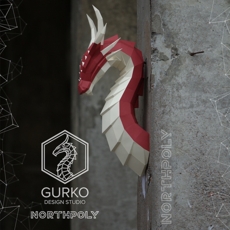 Fire Dragon Papercraft, gurko, origami DIY, trofeo Lowpoly dragon ...