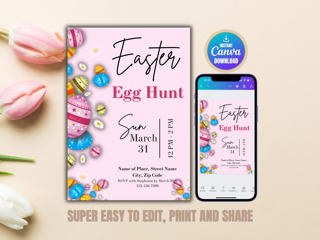 Editable Easter Theme Egg Hunt Invitation Easter Egg Hunt Party Fully ...