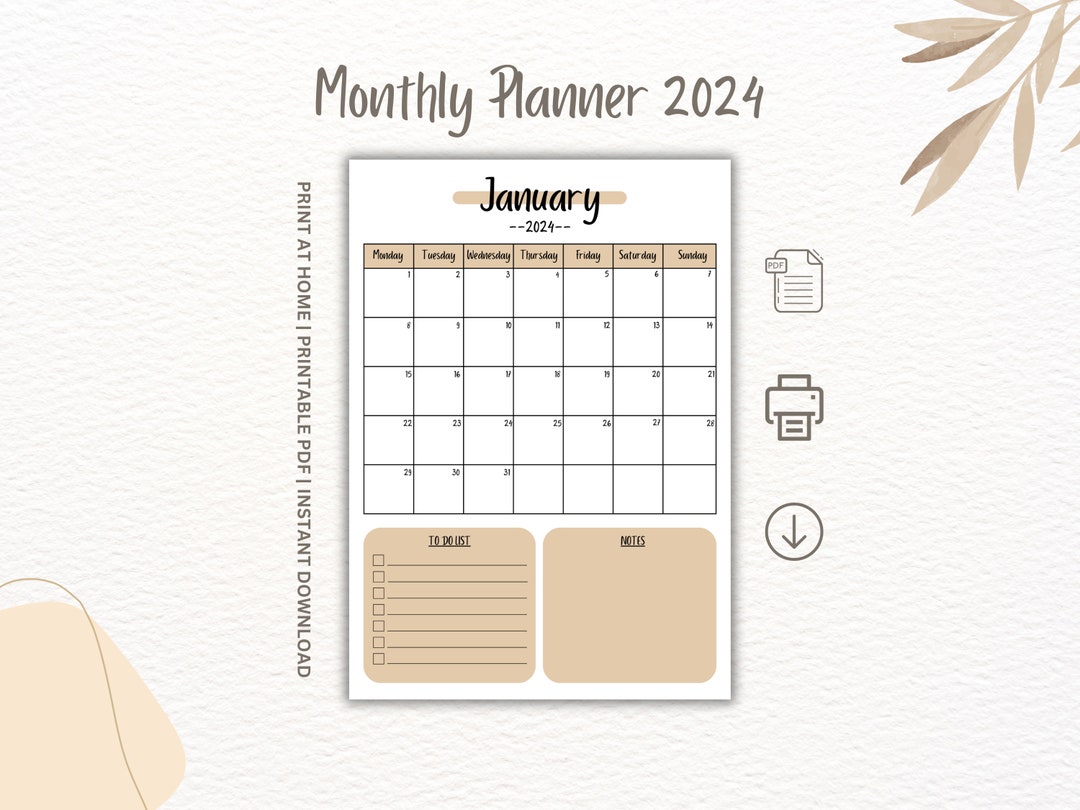 Printable Monthly Planner 2024 Printable Calendar 2024 PDF Calendar ...