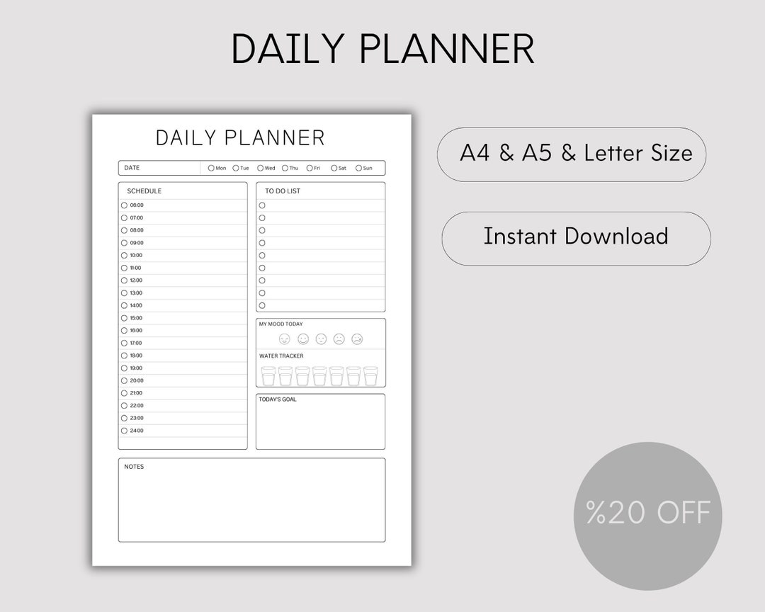 Daily Schedule Planner, Hourly Planner, Minimalist Daily, Desk Planner ...