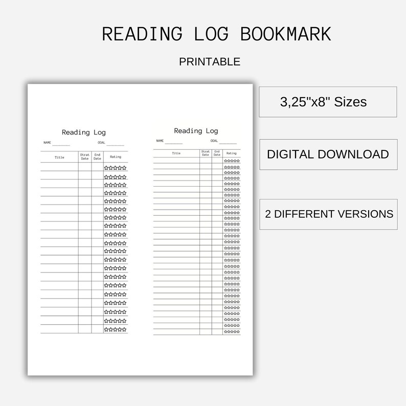Printable 2024 Reading Log Bookmark With Heart Rating, Book Club ...
