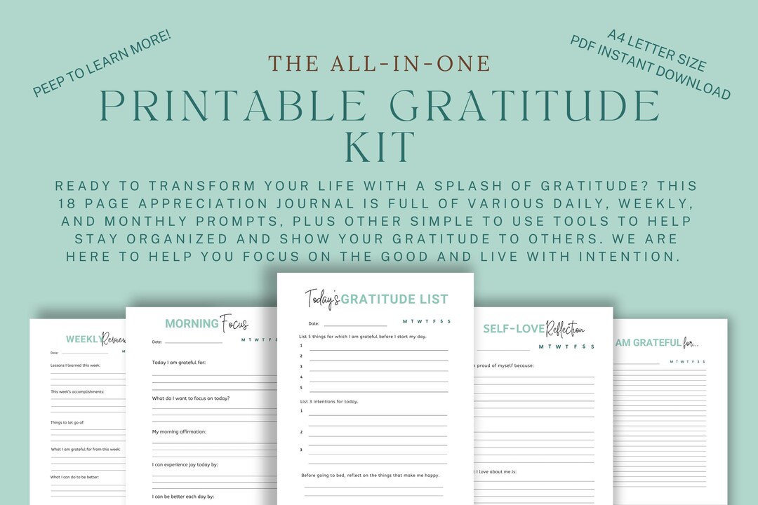 Printable Gratitude Journal & Planner | Self-love Reflection (PDF ...