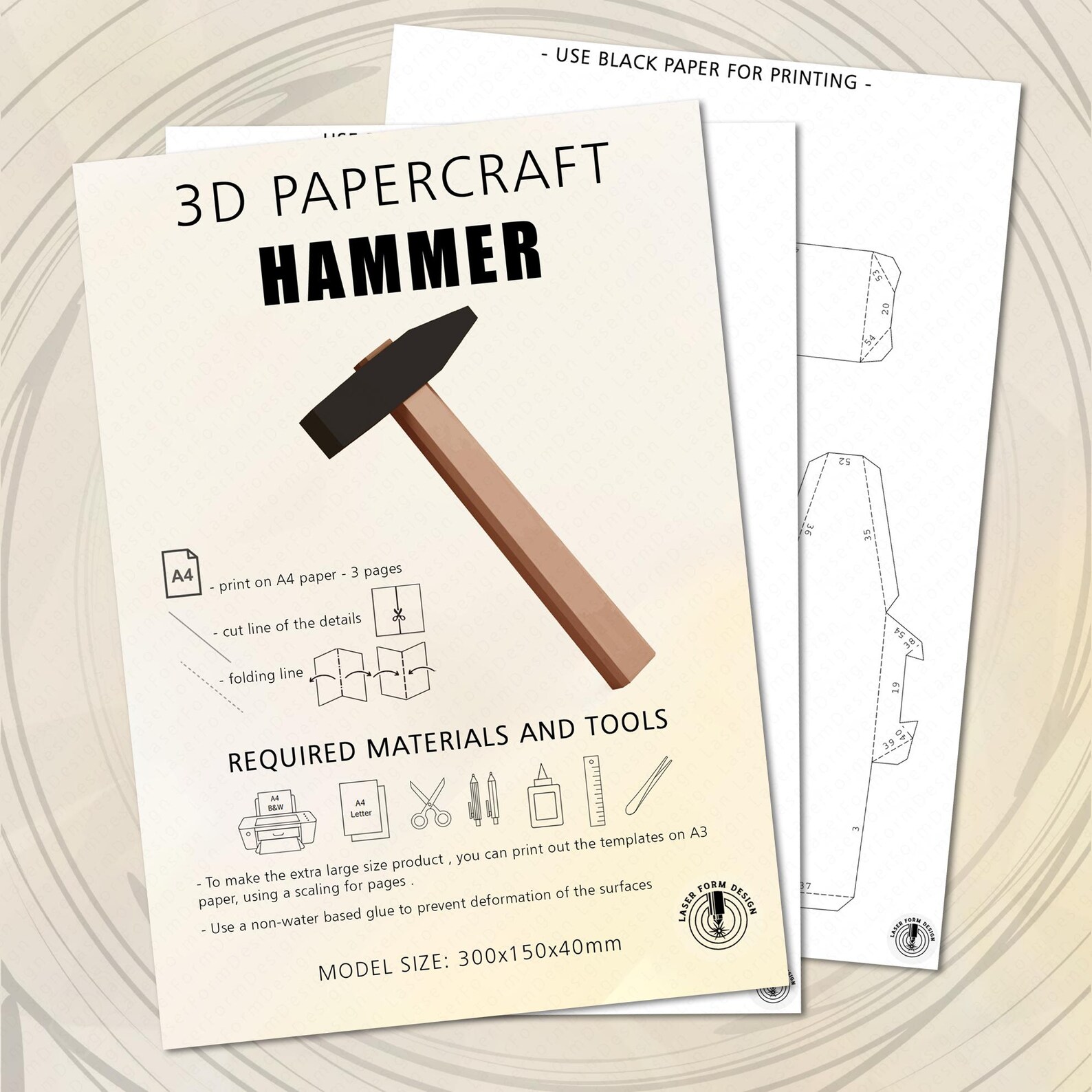 3D Papercraft Hammer Template: Low Poly DIY Sculpture (PDF Pattern) - Etsy