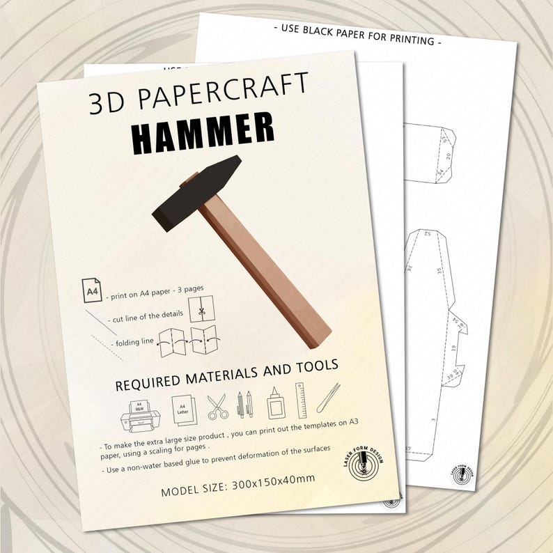 3D Papercraft Hammer Template: Low Poly DIY Sculpture (PDF Pattern) - Etsy