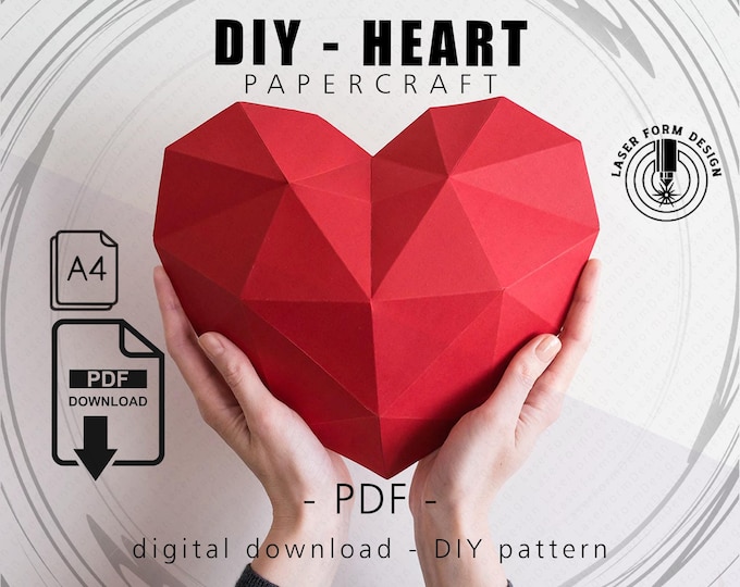 3D Heart Papercraft Sculpture: Low Poly DIY Template (PDF) - Etsy