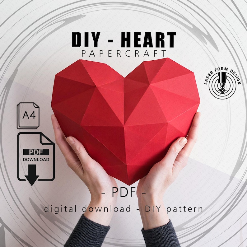 Heart, 3D Papercraft, Digital Template, Origami, Low Poly, Heart ...