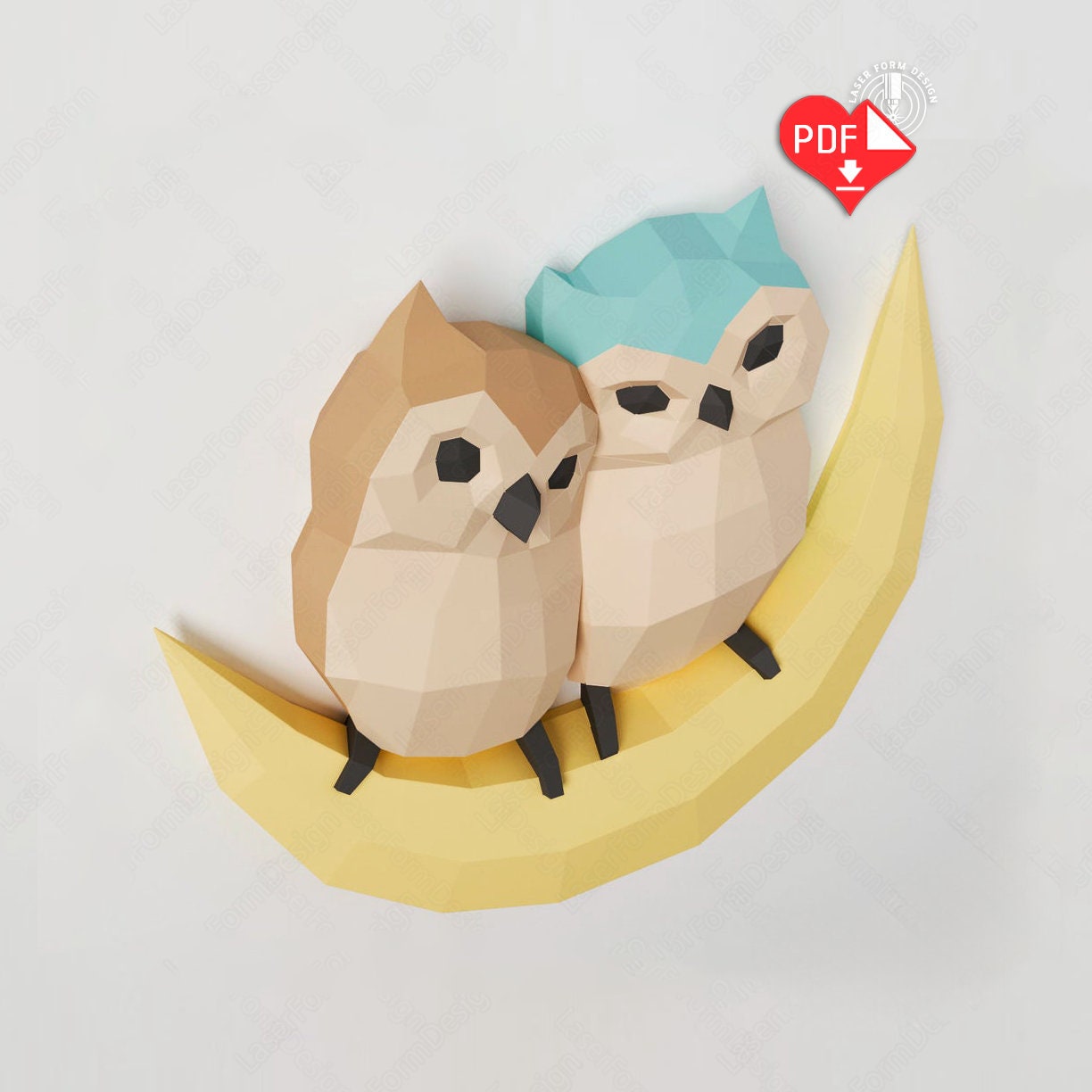 DIY 3D Papercraft Owls on the Moon, Origami Owl, Owl Templates, Sitting ...