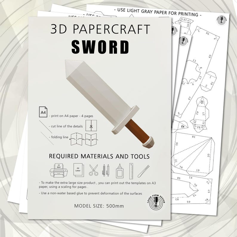 Papercraft Sword 3D Paper Model DIY Printable Template Fantasy Weapon ...