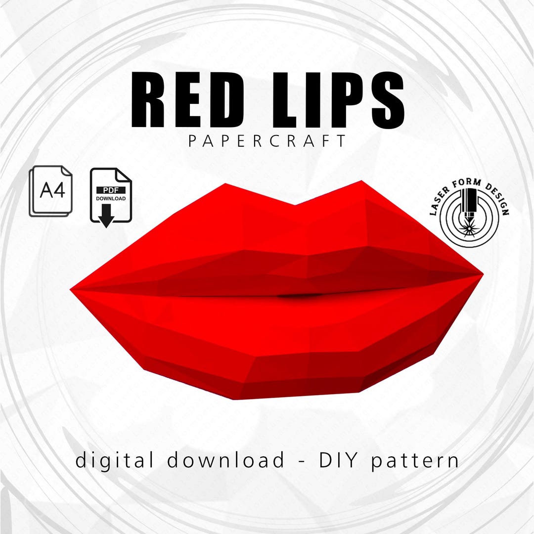 3D Red Lips Papercraft Template, DIY Low Poly Lip Sculpture, Wall Decor ...
