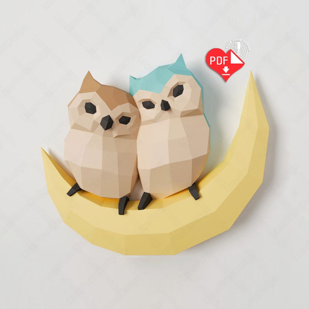 DIY 3D Papercraft Owls on the Moon, Origami Owl, Owl Templates, Sitting ...