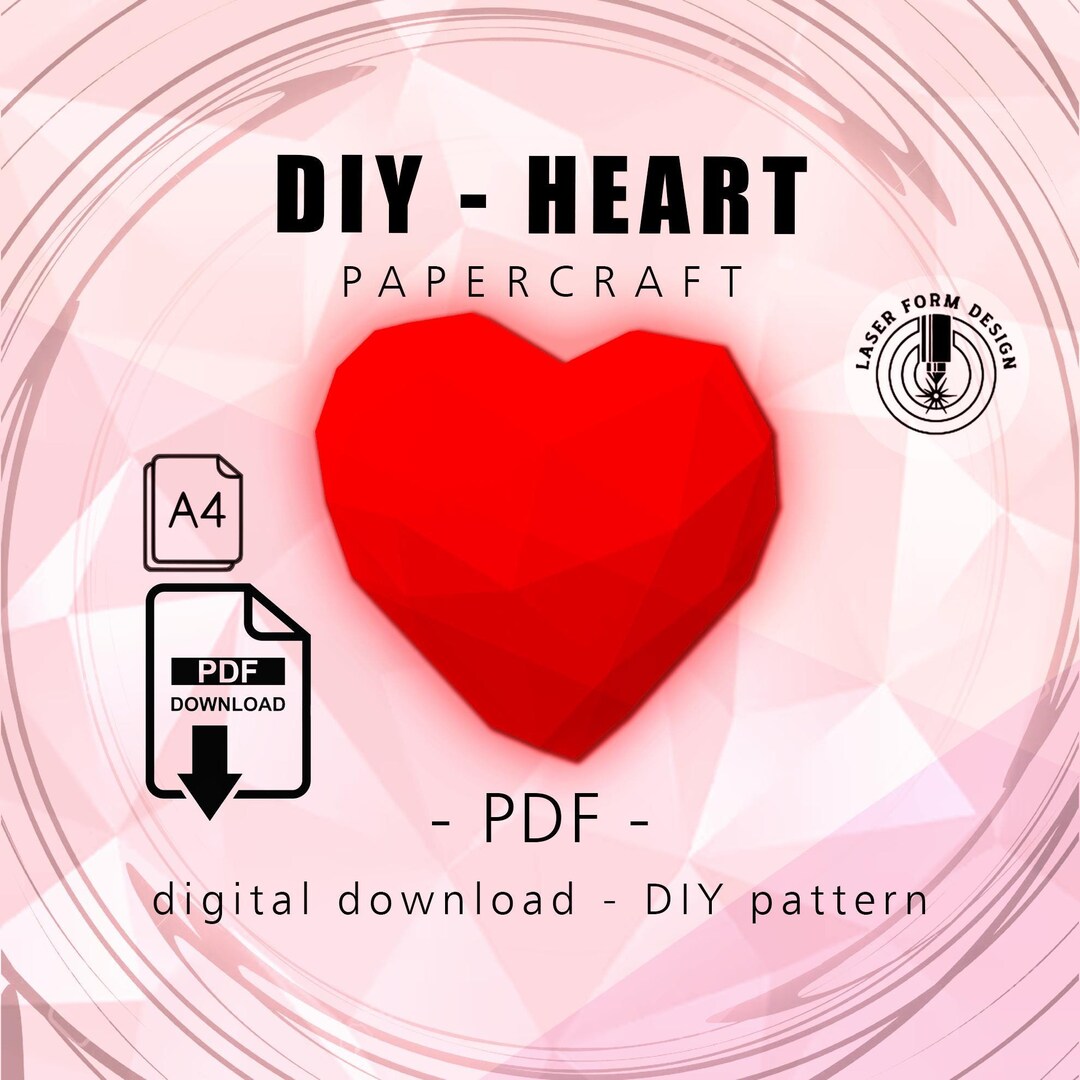 Heart, 3D Papercraft, Digital Template, Origami, Low Poly, Heart ...