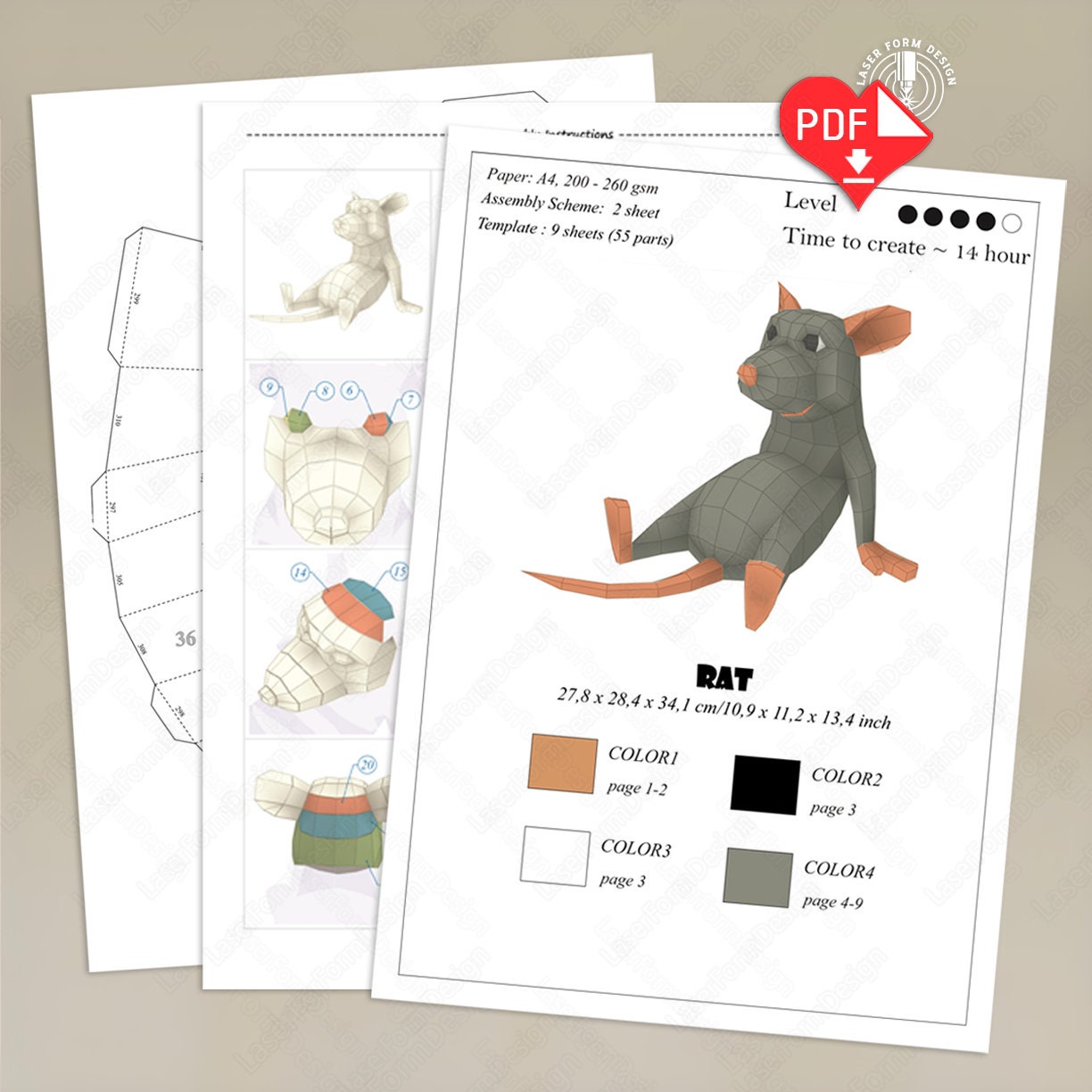 Rat, 3D Papercraft, Digital Template, Origami, Low Poly Mouse ...